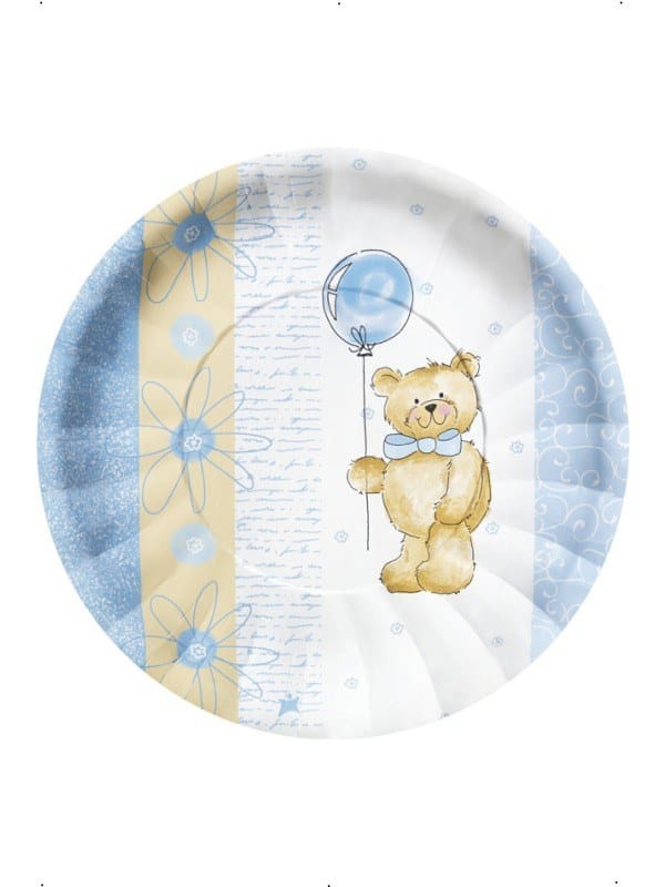 Blue Teddy Bear Plates - 10 Pack